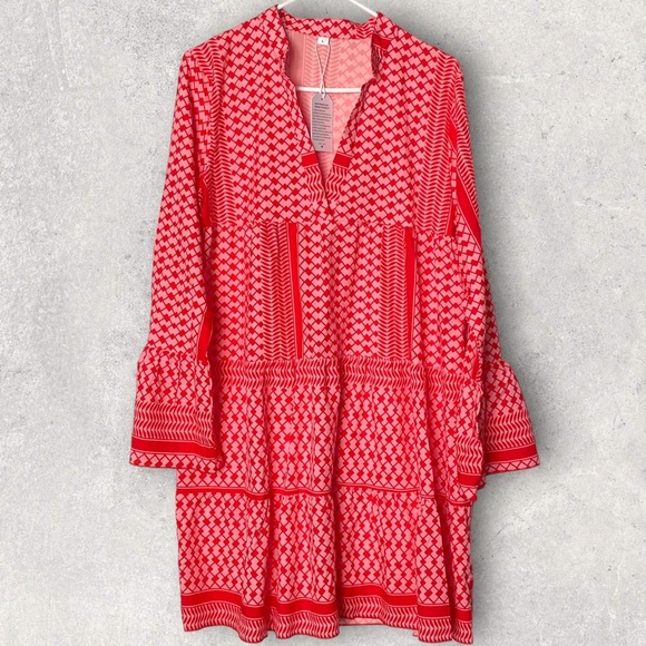 Dresses | Nwt Red And Pink Geometric Dress | Poshmark